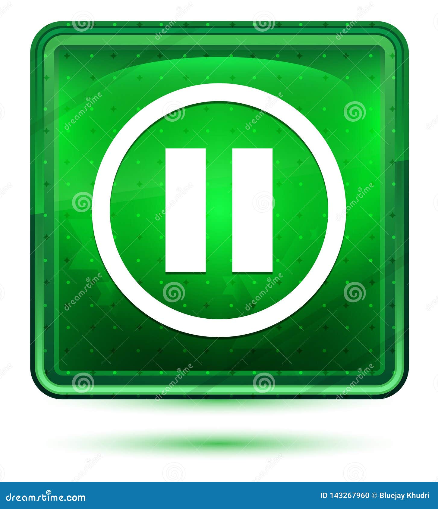 Pause Icon Neon Light Green Square Button Stock Illustration ...