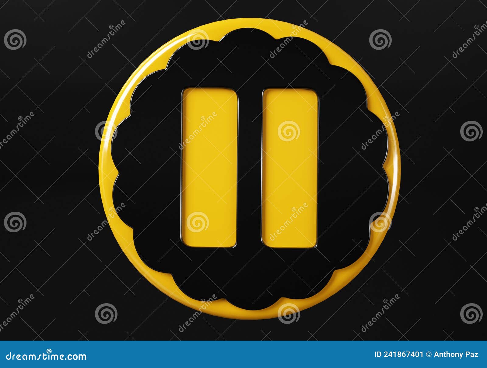 Pause Media Button. Buttons. Shiny Icon with Yellow Frame and with ...