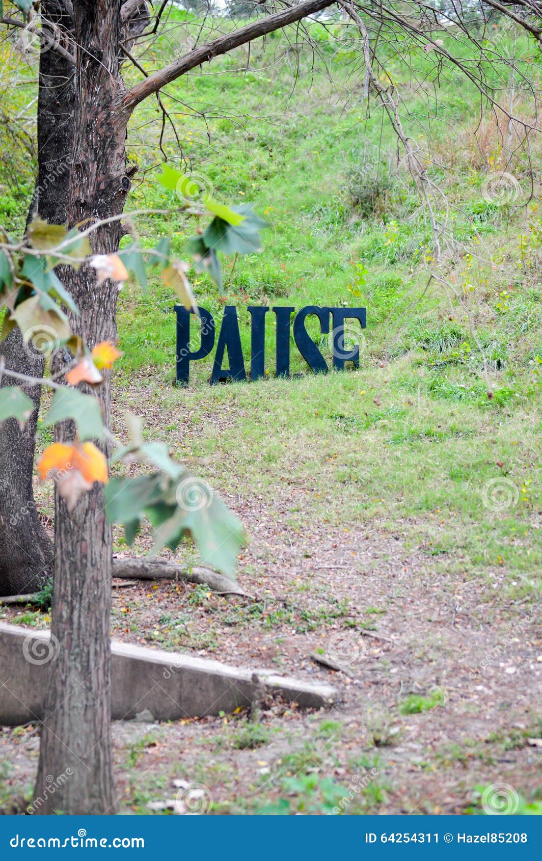 Pause signage in park stock image. Image of moments, signage - 64254311