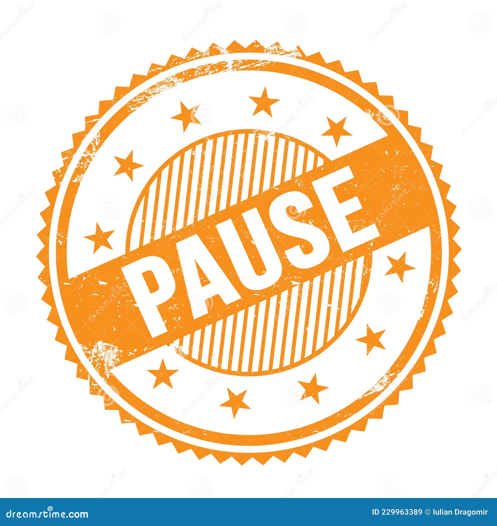 PAUSE Text Written on Orange Grungy Round Stamp Stock Illustration ...
