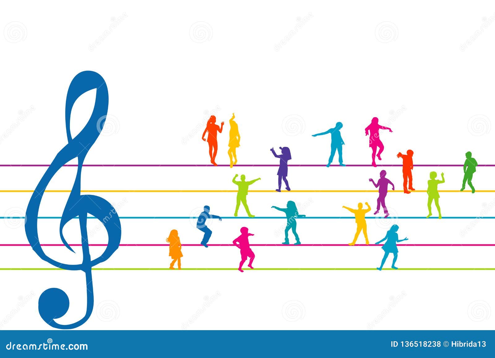 Pauta Musical Colorida Com Dança Da Clave E Das Crianças Ilustração do ...