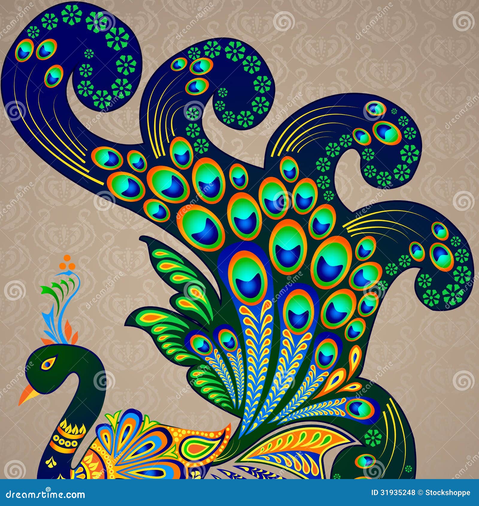 Pavão decorado colorido ilustração do vetor. Ilustração de detalhe ...