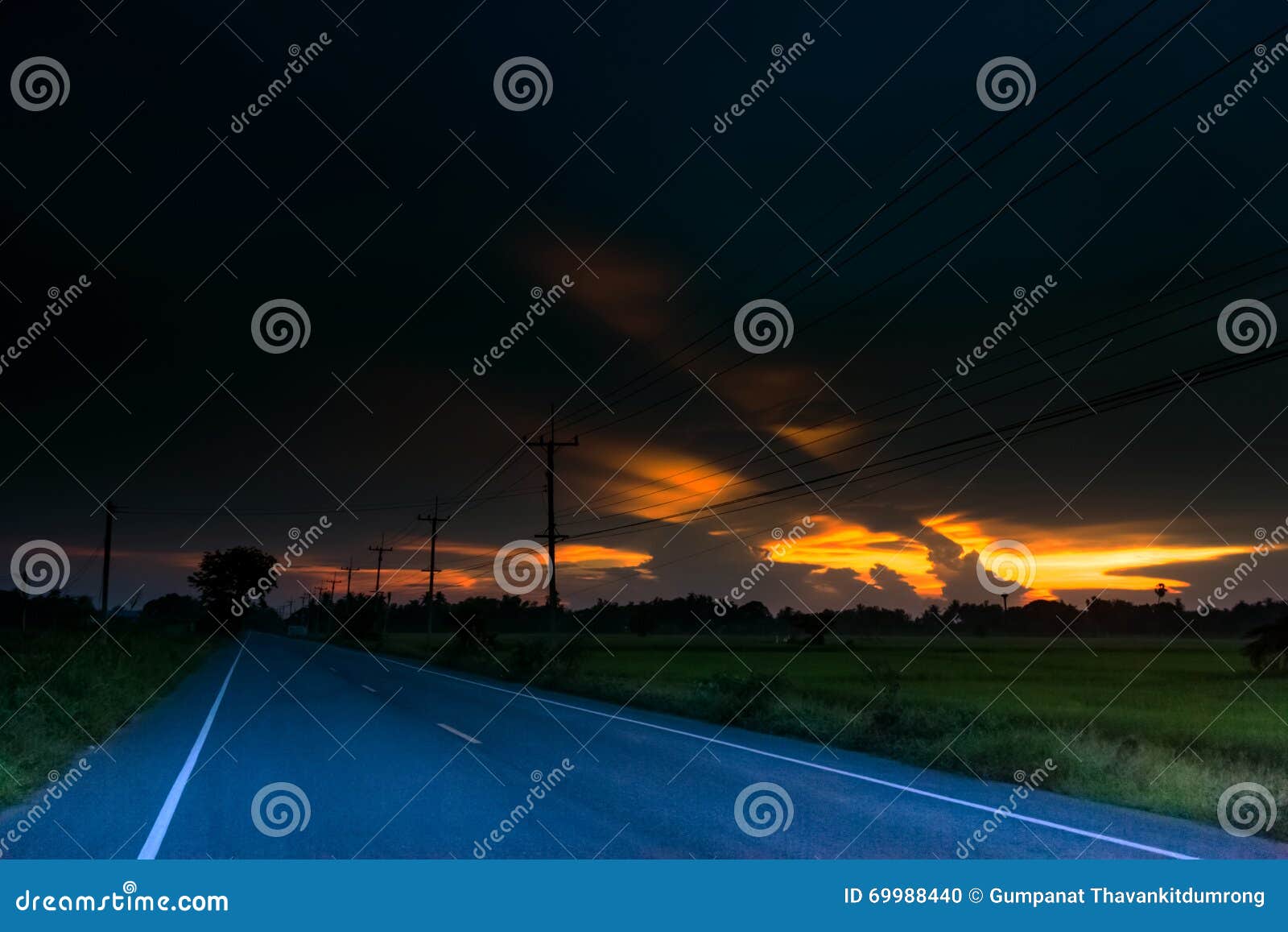 Paved Country Road with Surprisingly Beautiful Sky at Sunset. Stock ...