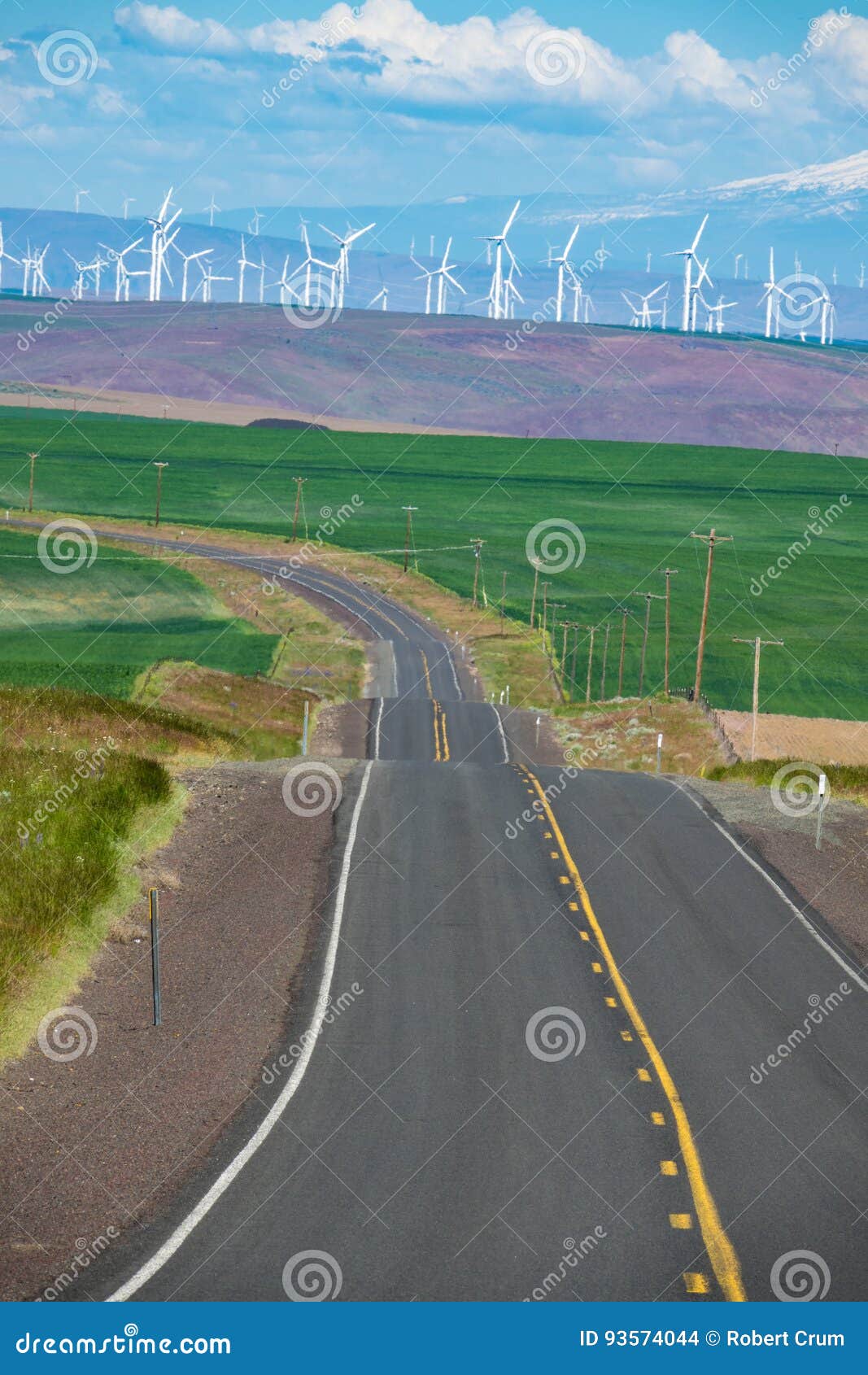 Wind Turbines and a Paved Highway in Eastern Oregon Stock Photo - Image ...