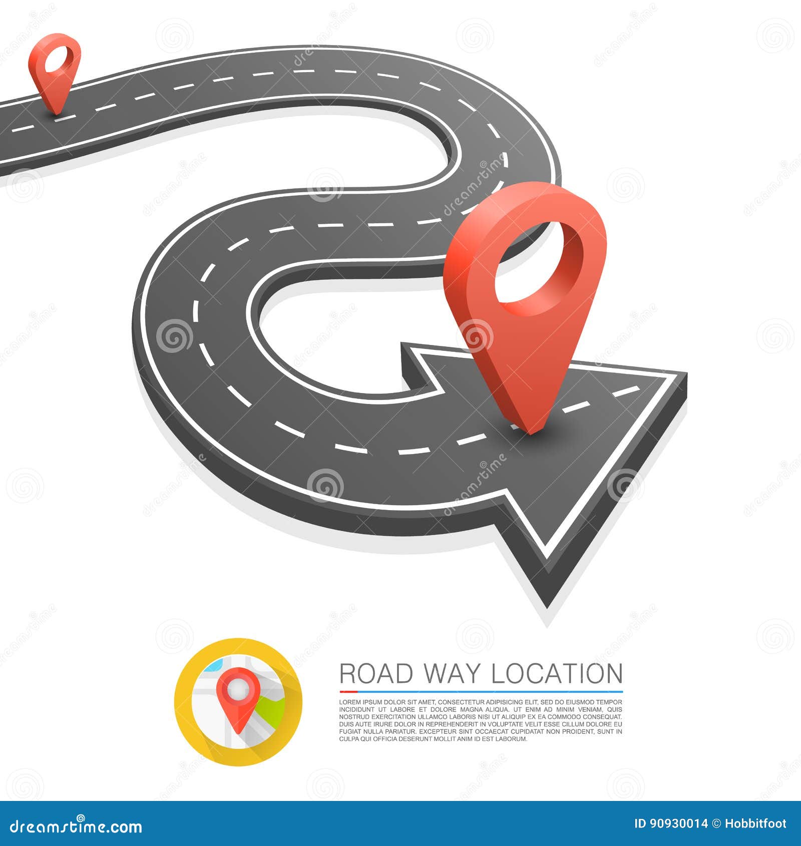 Paved Path On The Road, Circular Road, Map On White Background. Eps10 ...