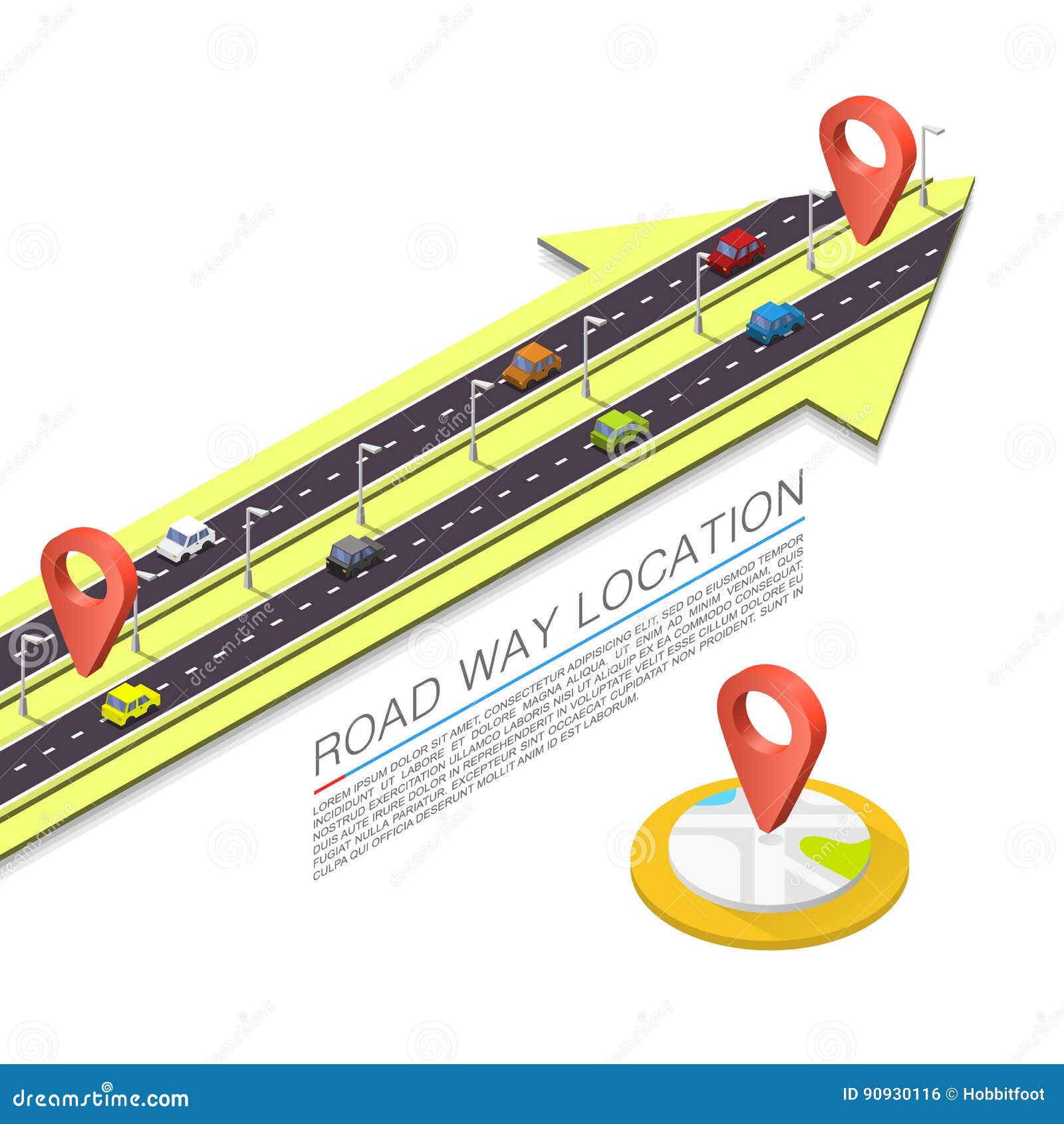 Paved Path on the Road, Road Isometric Location, Road Arrow Sign ...
