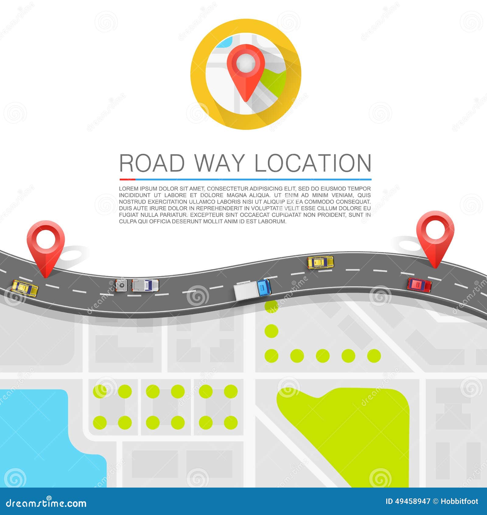 Paved Path On The Road, Circular Road, Map On White Background. Eps10 ...