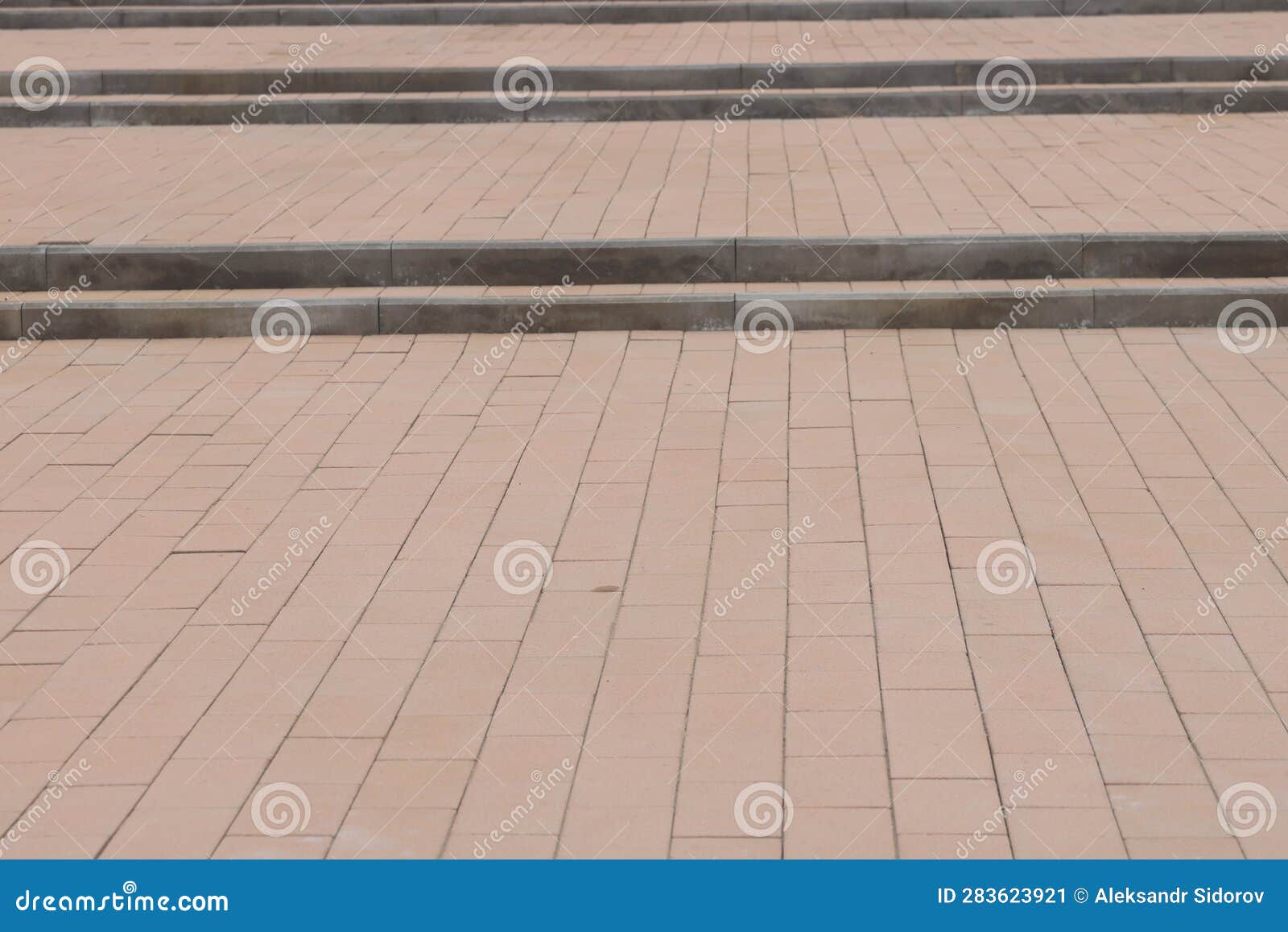 Paved with Tiles Path in the Park. Paving Slabs and Lanterns in a Park ...