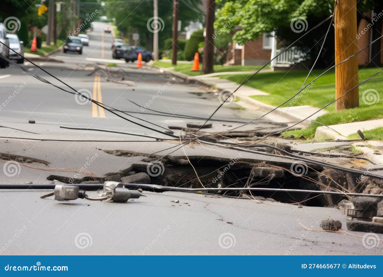 Pavement Being Damaged by Fallen Power Line Stock Illustration ...