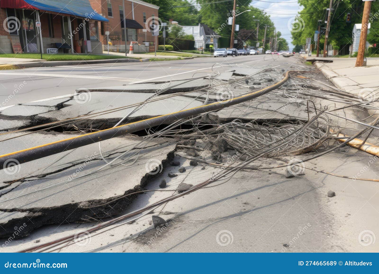 Pavement Being Damaged by Fallen Power Line Stock Image - Image of ...