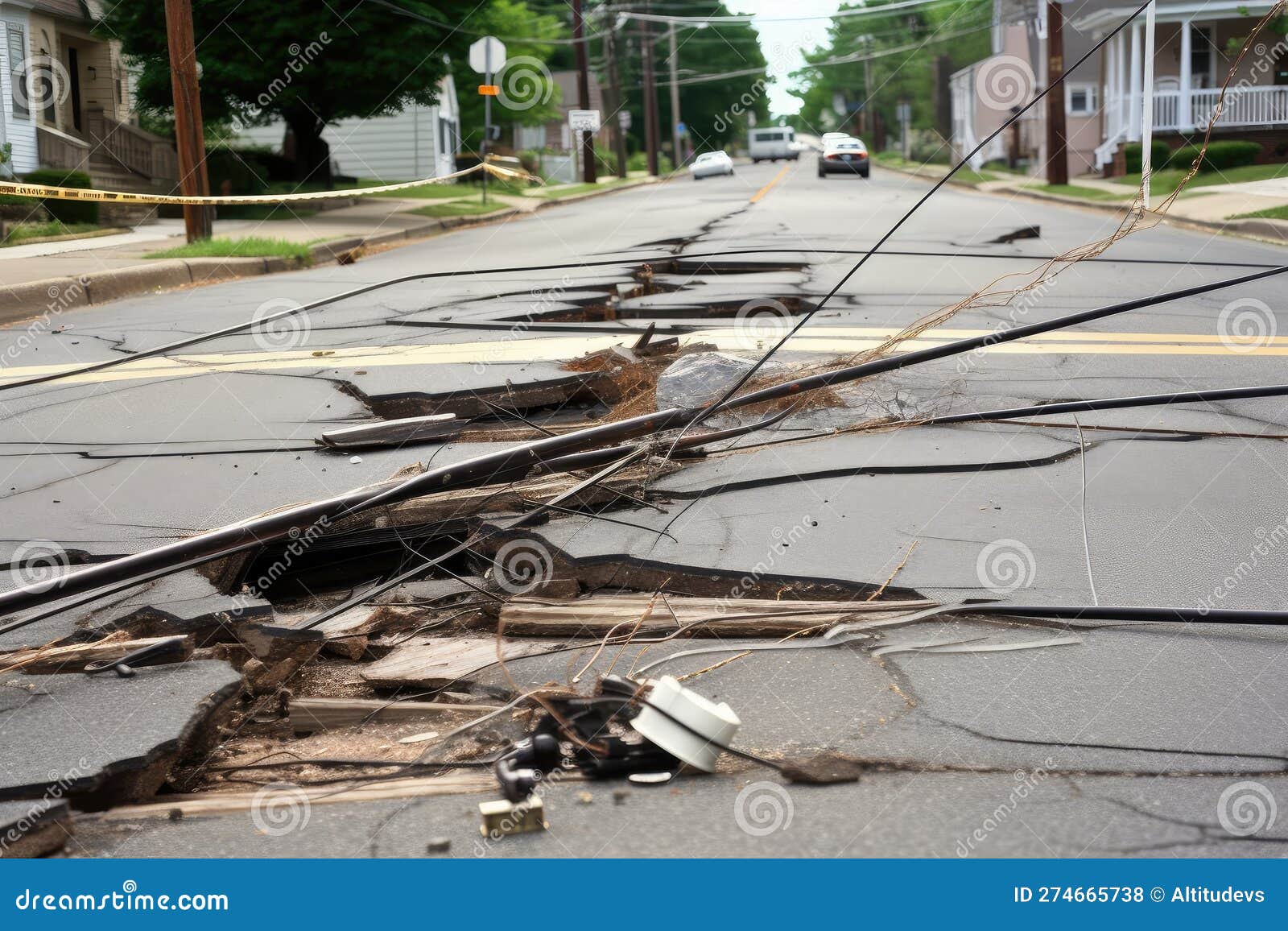 Pavement Being Damaged by Fallen Power Line Stock Illustration ...