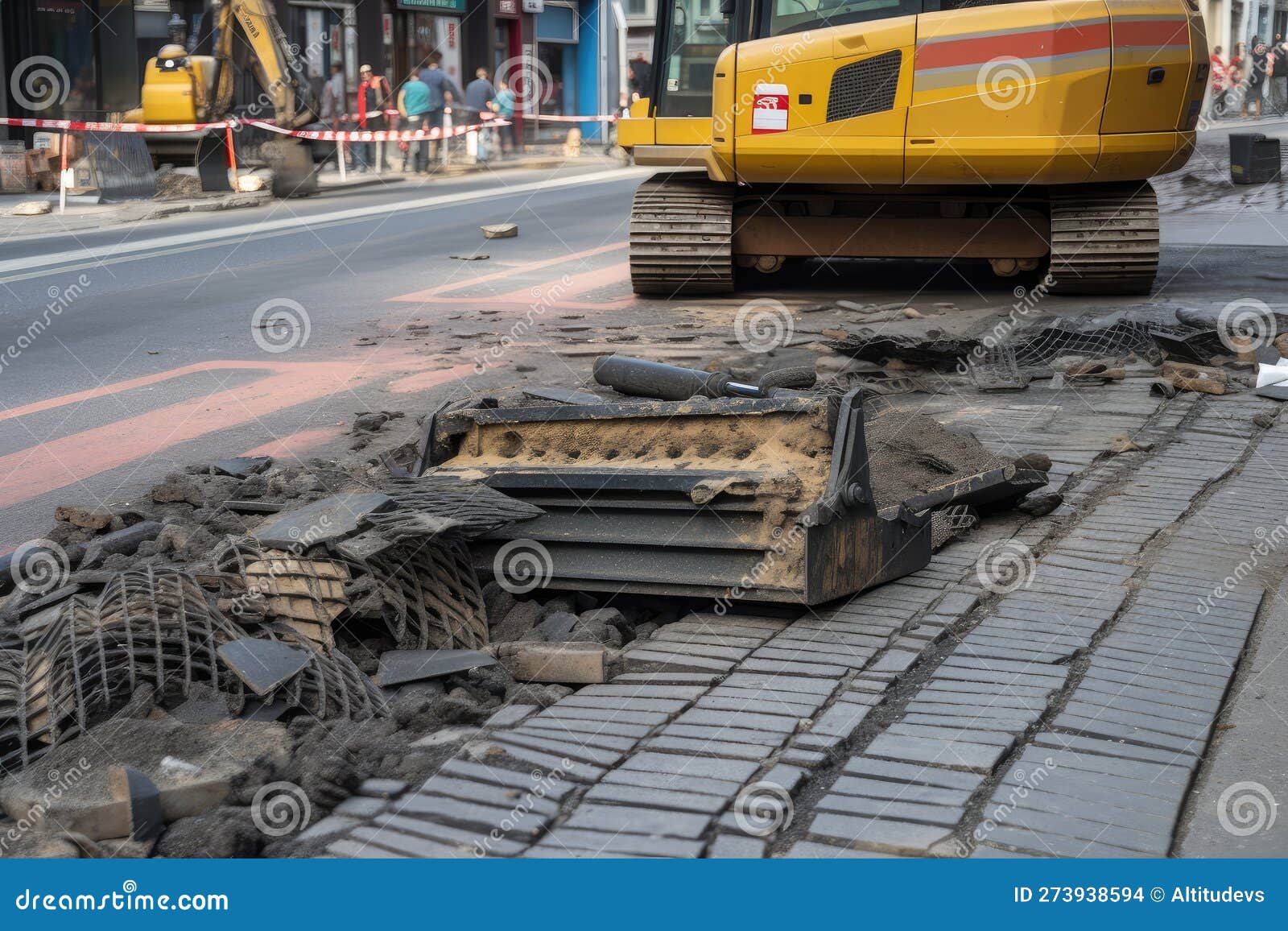 Pavement Broken and Being Repaired by a Machine Stock Illustration ...