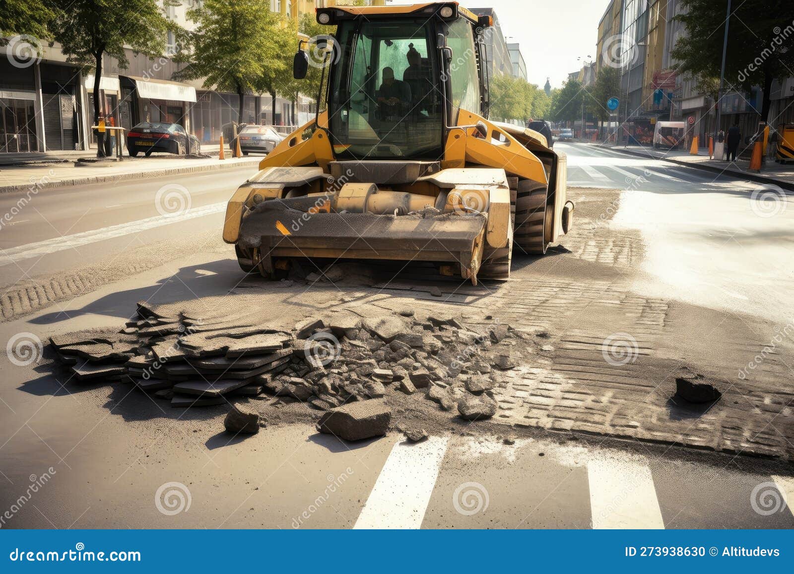 Pavement Broken and Being Repaired by a Machine Stock Illustration ...