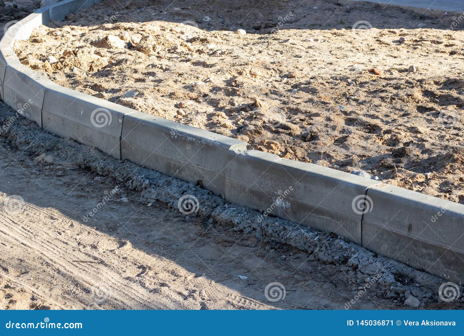 Pavement Construction, Concrete Blocks and Sand Close Up Stock Image ...