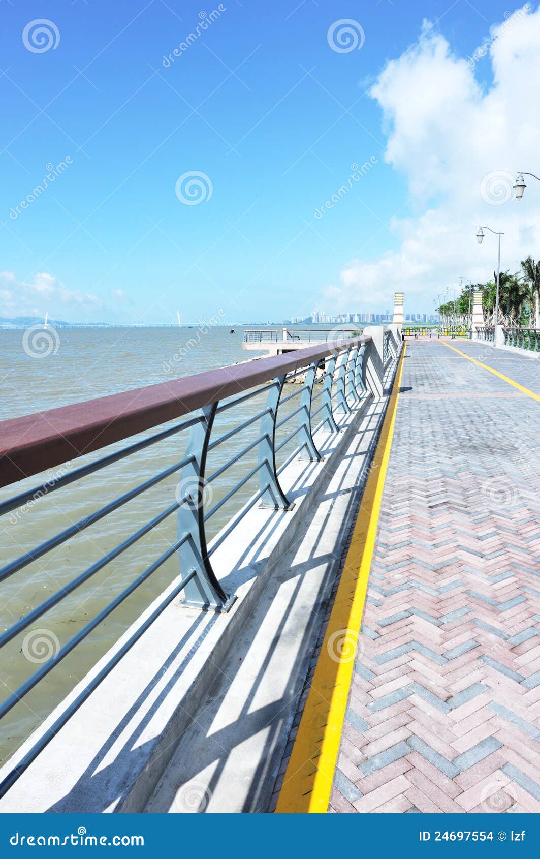 Pavement with Handrail at Coast Stock Photo - Image of handhold ...