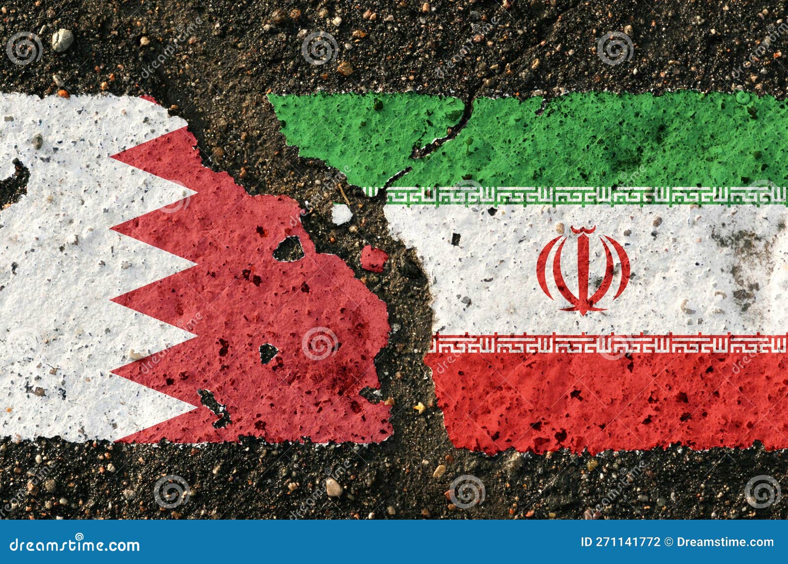 On the Pavement are Images of the Flags of Bahrain and Iran, As a ...