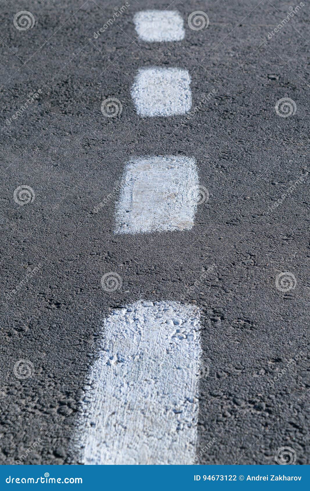 On the Pavement Marking. Rough Intermittent White Line. Stock Photo ...