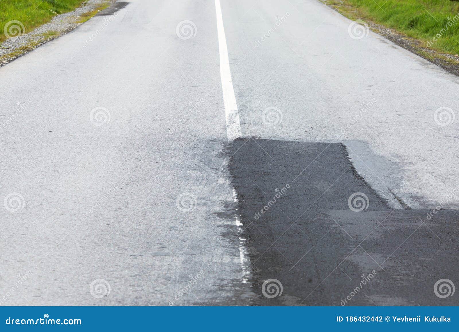 Pavement Repair. Asphalt Road in the Countryside Stock Photo - Image of ...