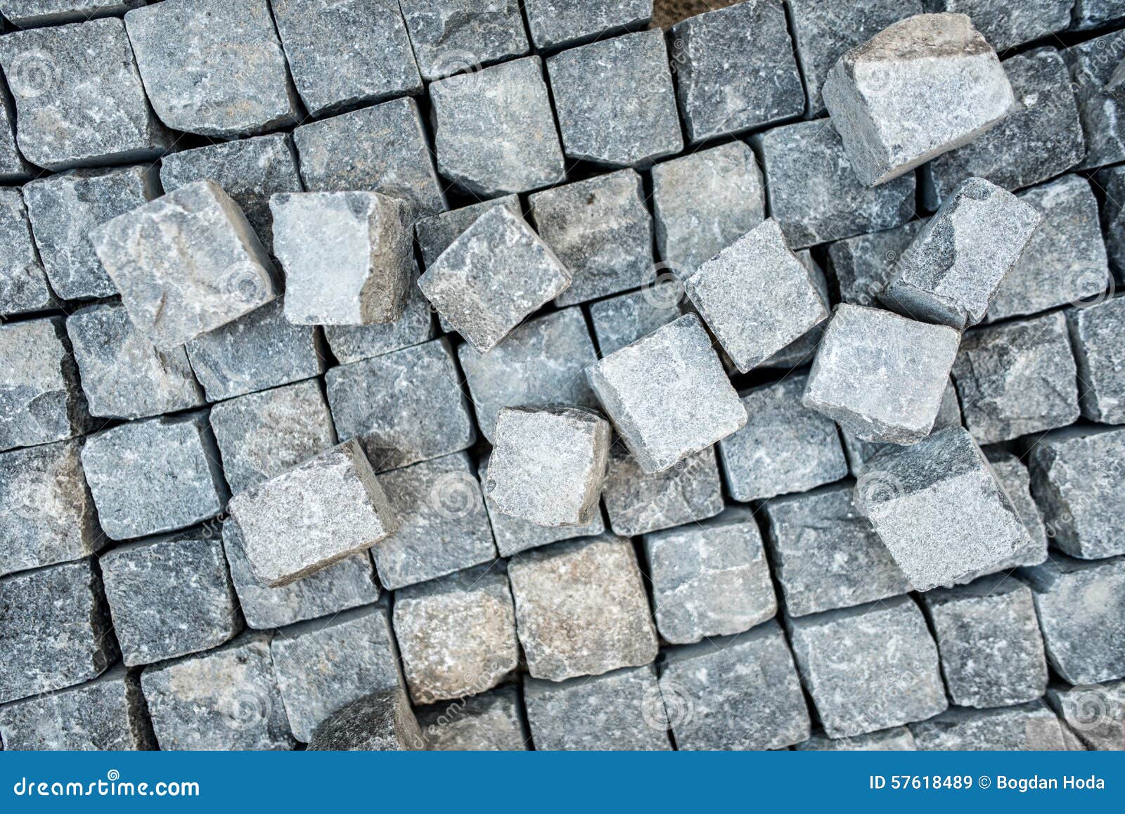 Pavement, Stone Blocks and Construction Tools. Construction Worker ...