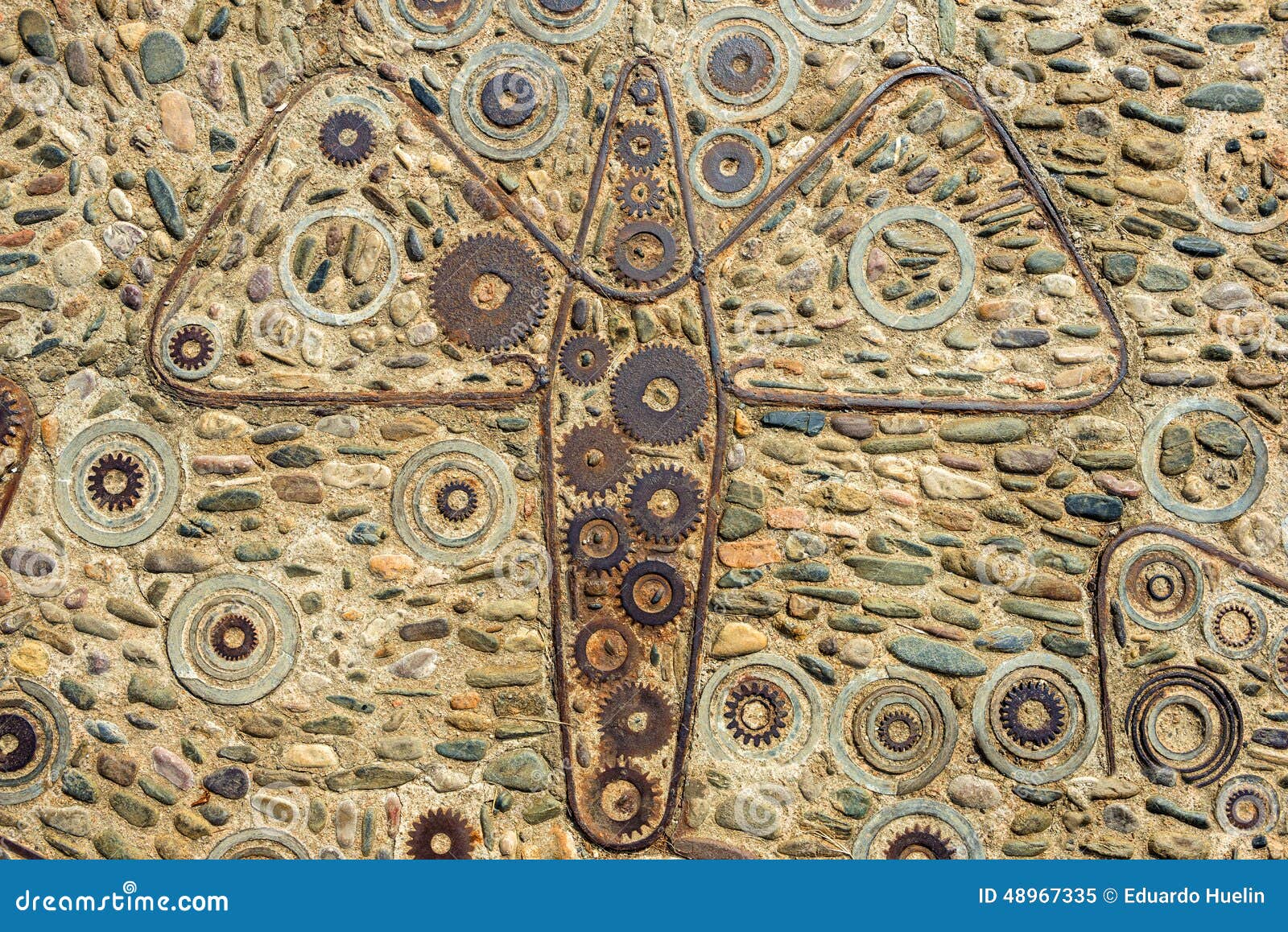 Pavement Texture with Gears and Bricks in Montjuic, Barcelona, Spain ...