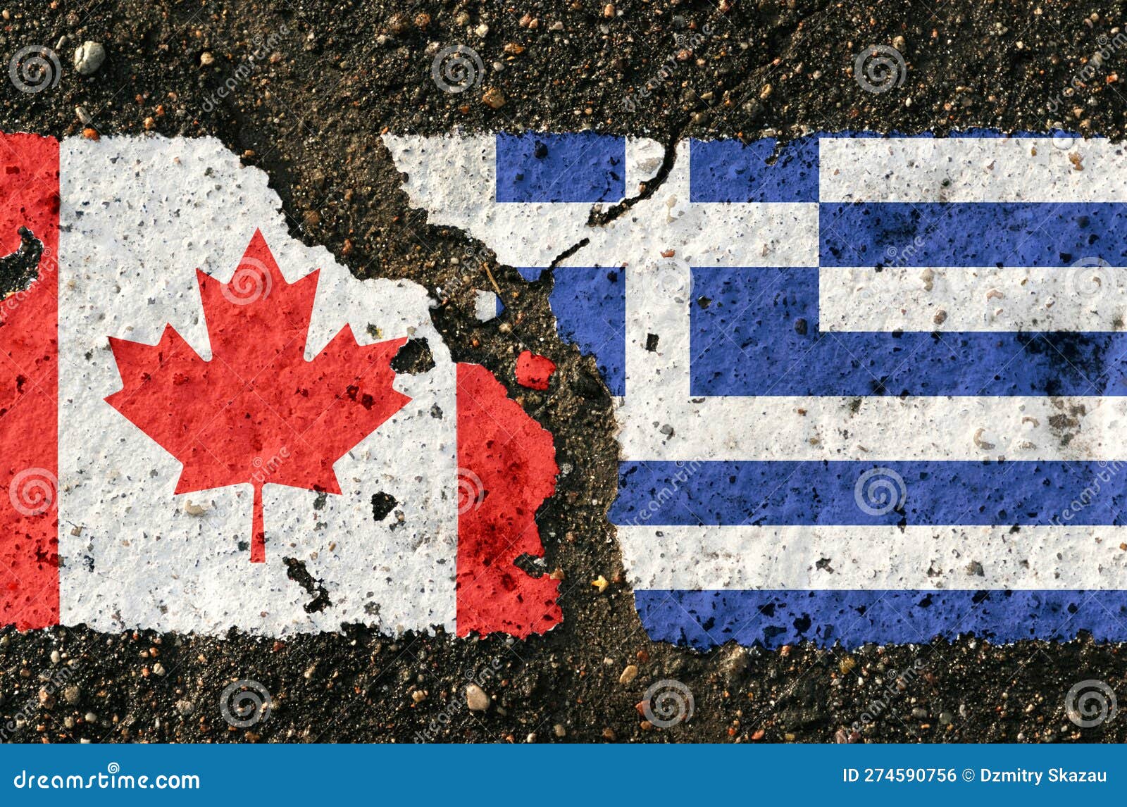 On the Pavement There are Images of the Flags of Canada and Greece ...