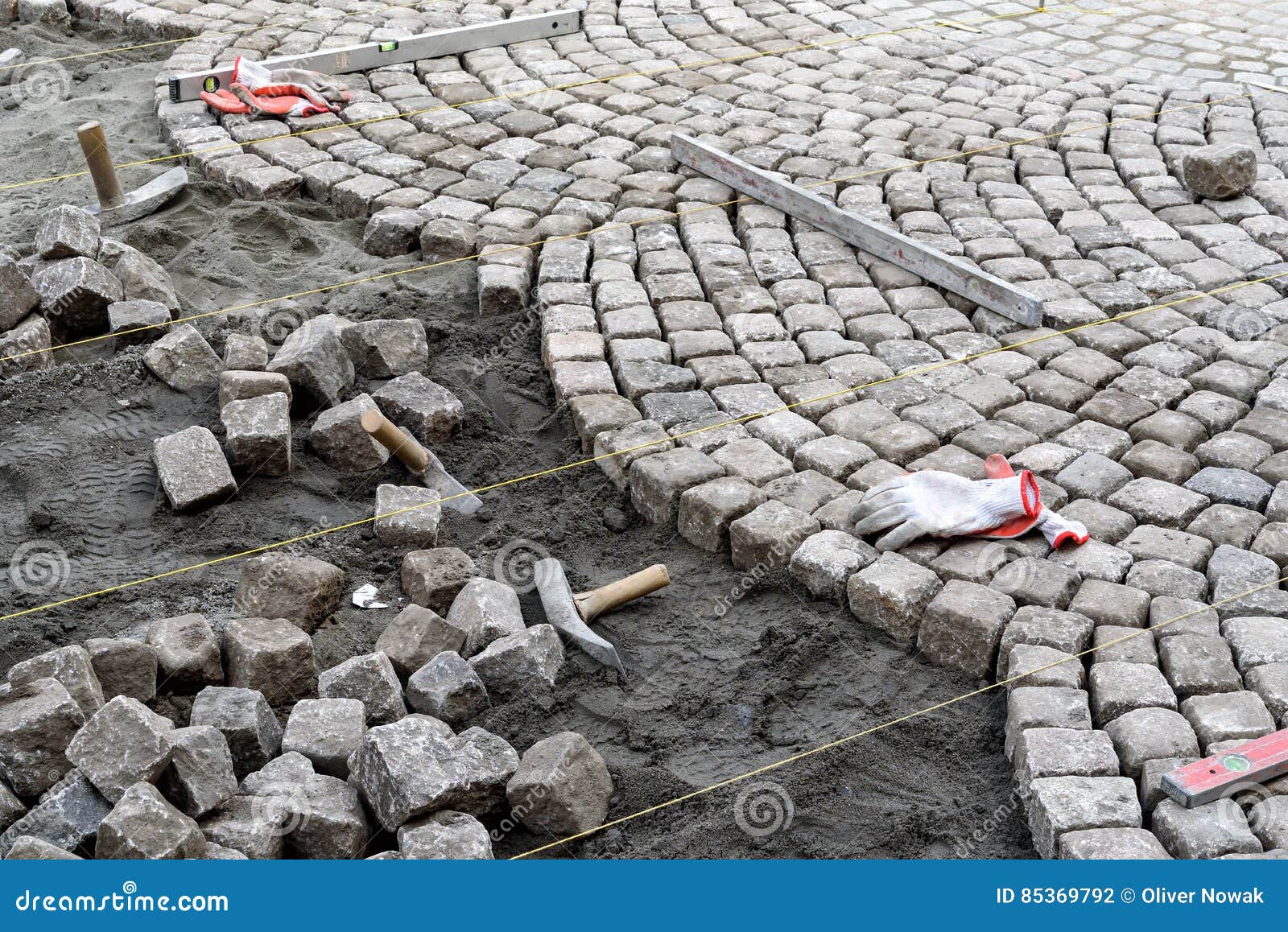 Pavement works stock photo. Image of cobblestone, cobble - 85369792