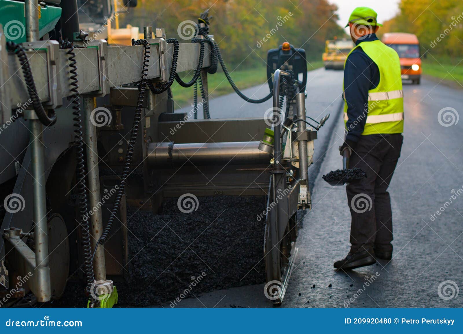 Paver finisher stock photo. Image of work, asphalt, site - 209920480