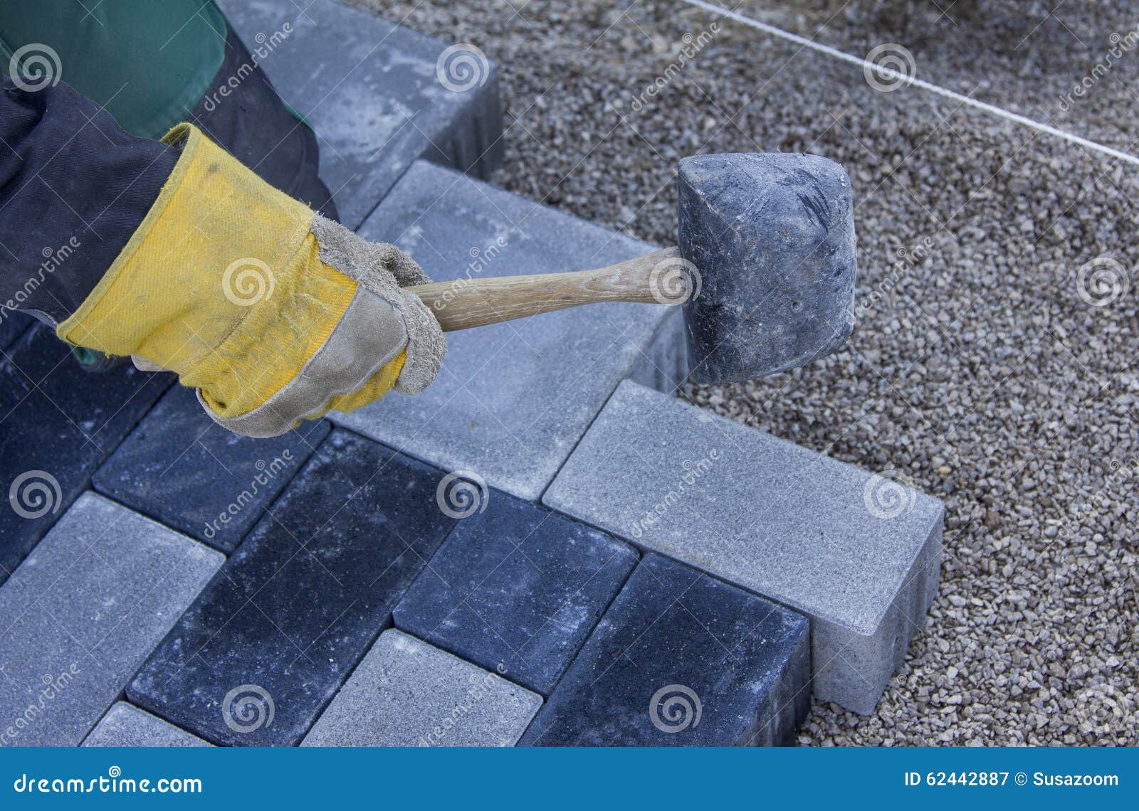Paver with Rubber, Laying a Garden Path Stock Image - Image of line ...