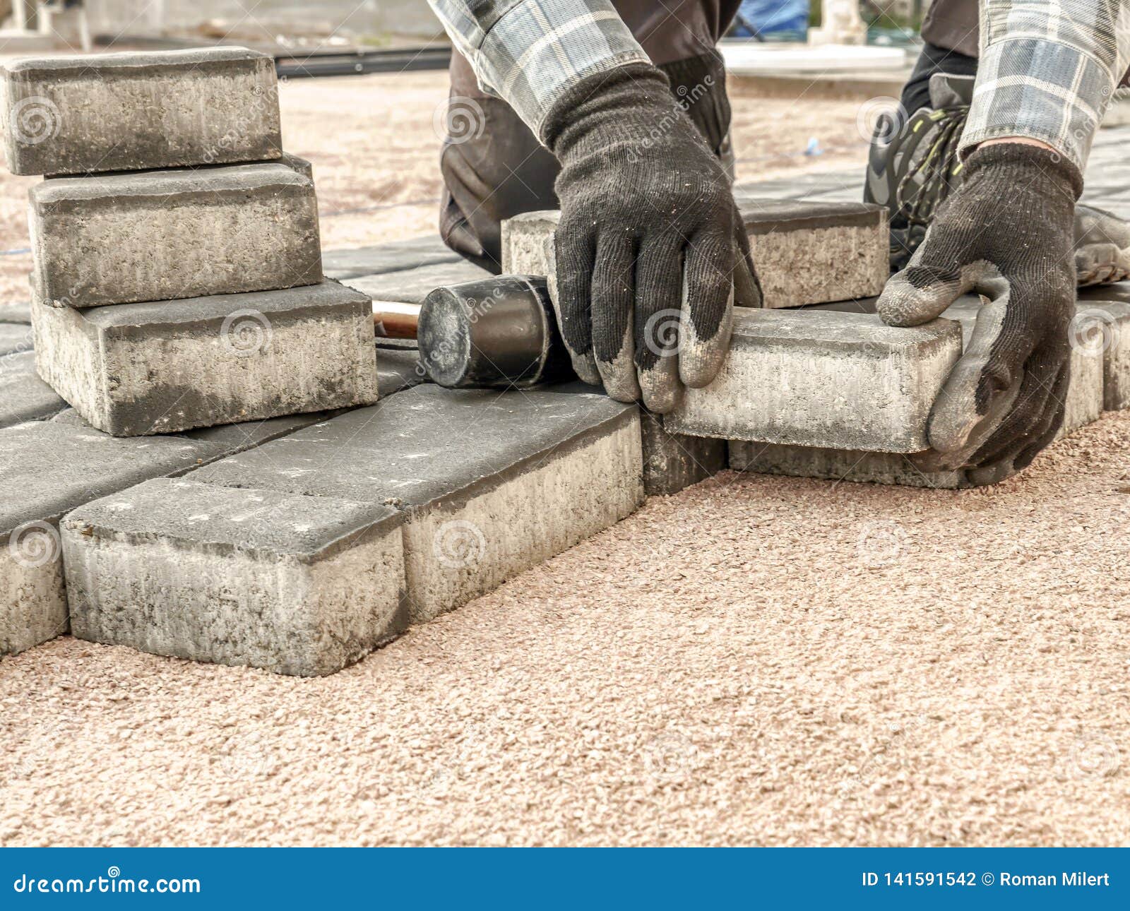 Paver at work stock photo. Image of area, construction - 141591542