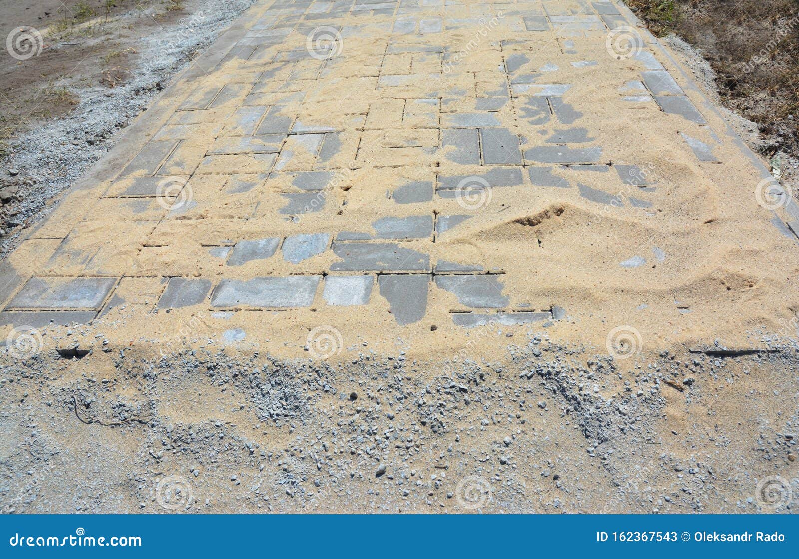Pavers Installation And Covered Sand For House Garden Pathway Stock ...
