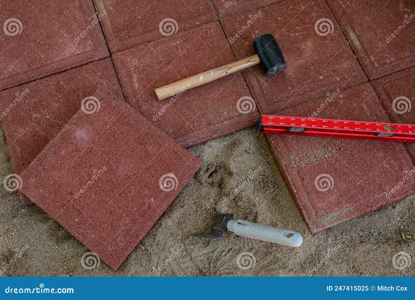 Pavers and Tools 2 stock image. Image of flooring, pavers - 247415025