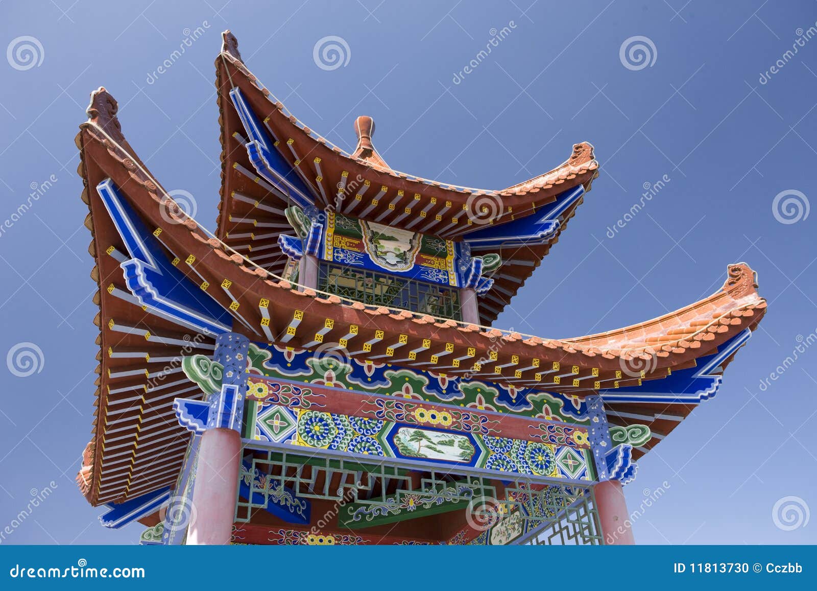 China Pavilion Head Part with Blue Sky Stock Photo - Image of asia ...