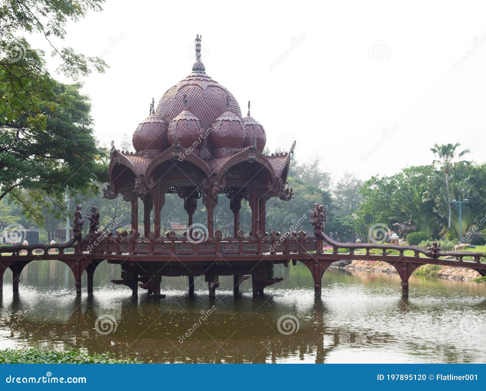 Pavilion in Ancient Siam Surrounded by Water Stock Photo - Image of ...