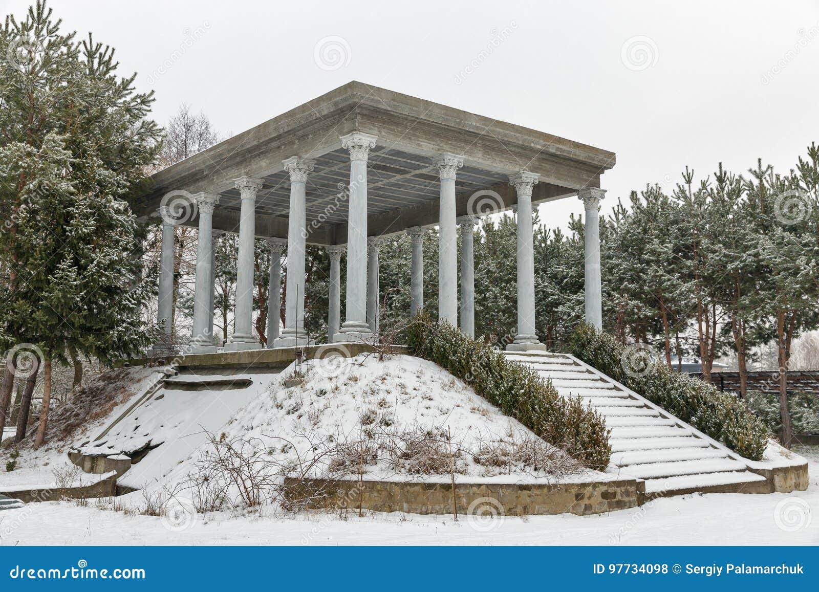 Pavilion with Columns in Winter Park Stock Photo - Image of olympic ...