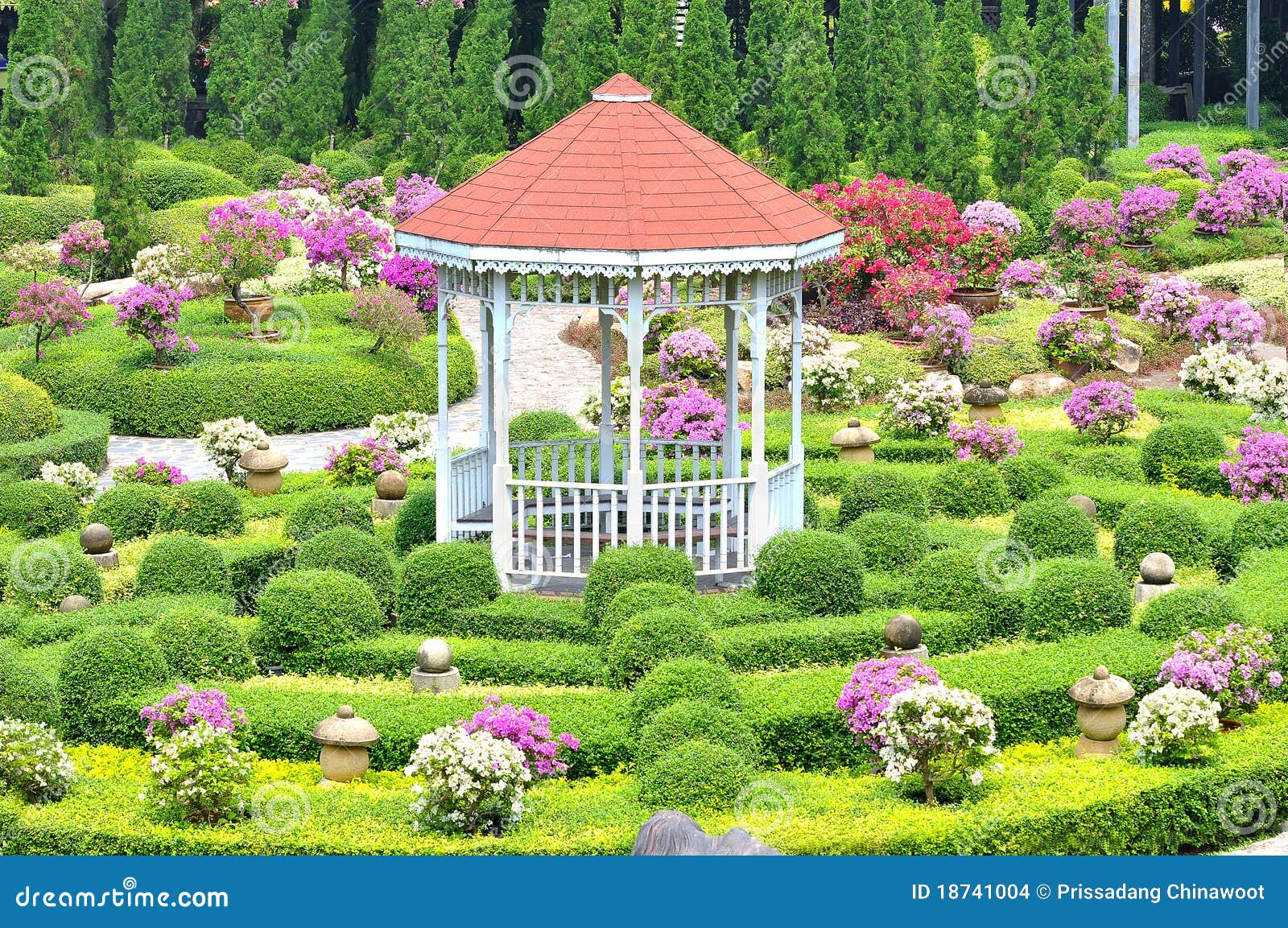 Pavilion in garden stock photo. Image of park, pine, bougainvillea ...