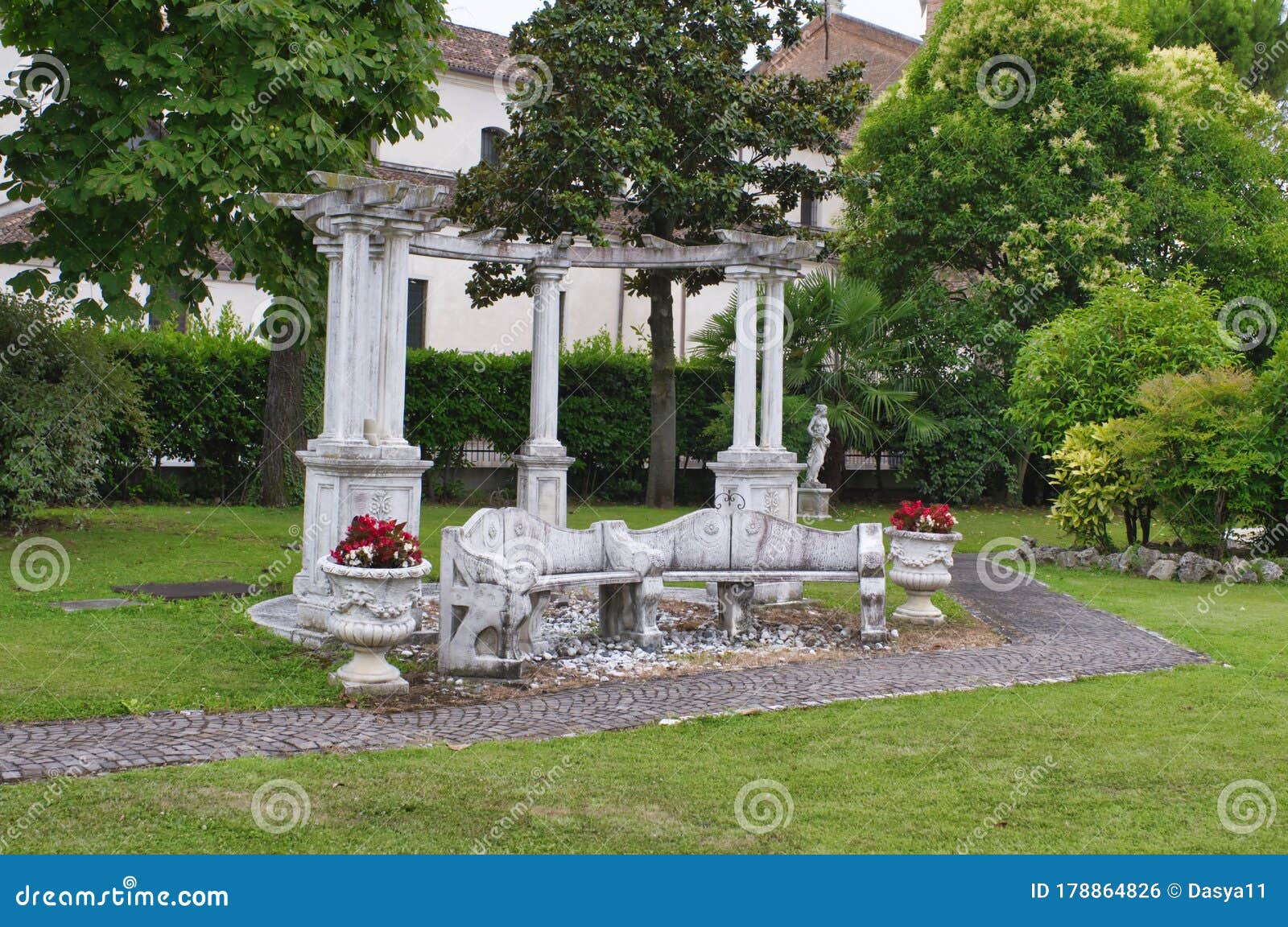 Pavilion in Garden, Stone Ancient Arbor in Italy Stock Photo - Image of ...