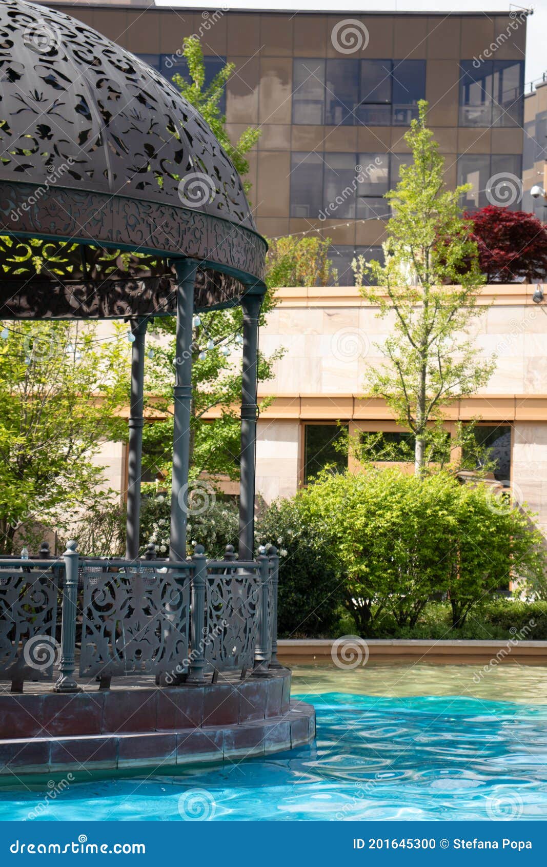 Pavilion Over a Pool, Outdoor Park Stock Photo - Image of garden, dusk ...