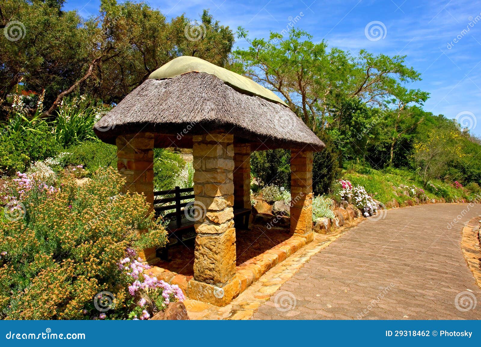 Pavilion with thatch roof stock photo. Image of design - 29318462