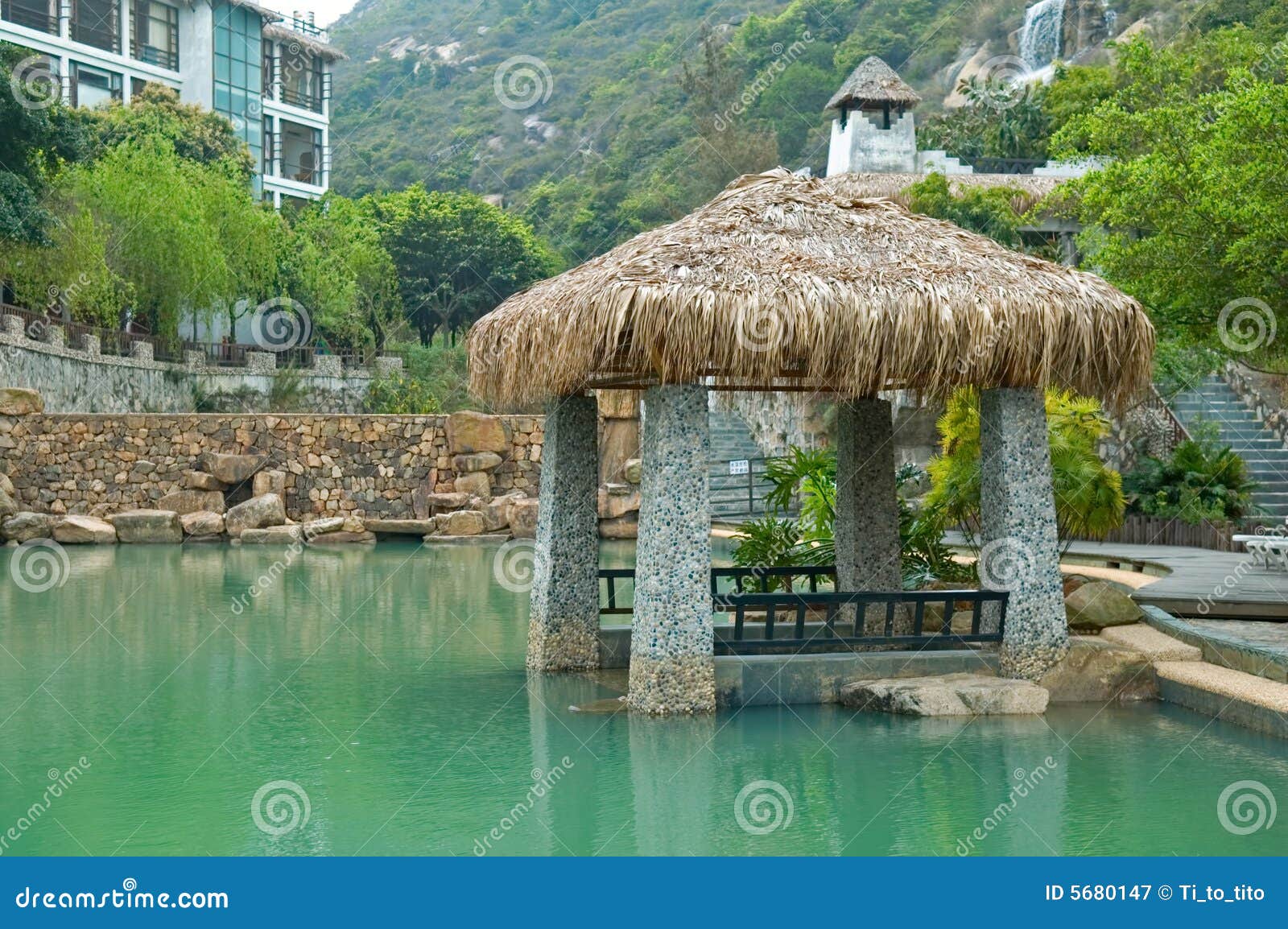 Pavilion with thatch roof stock image. Image of house - 5680147