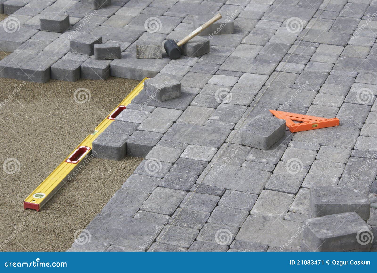 Paving Backyard Patio stock image. Image of sand, mallet - 21083471