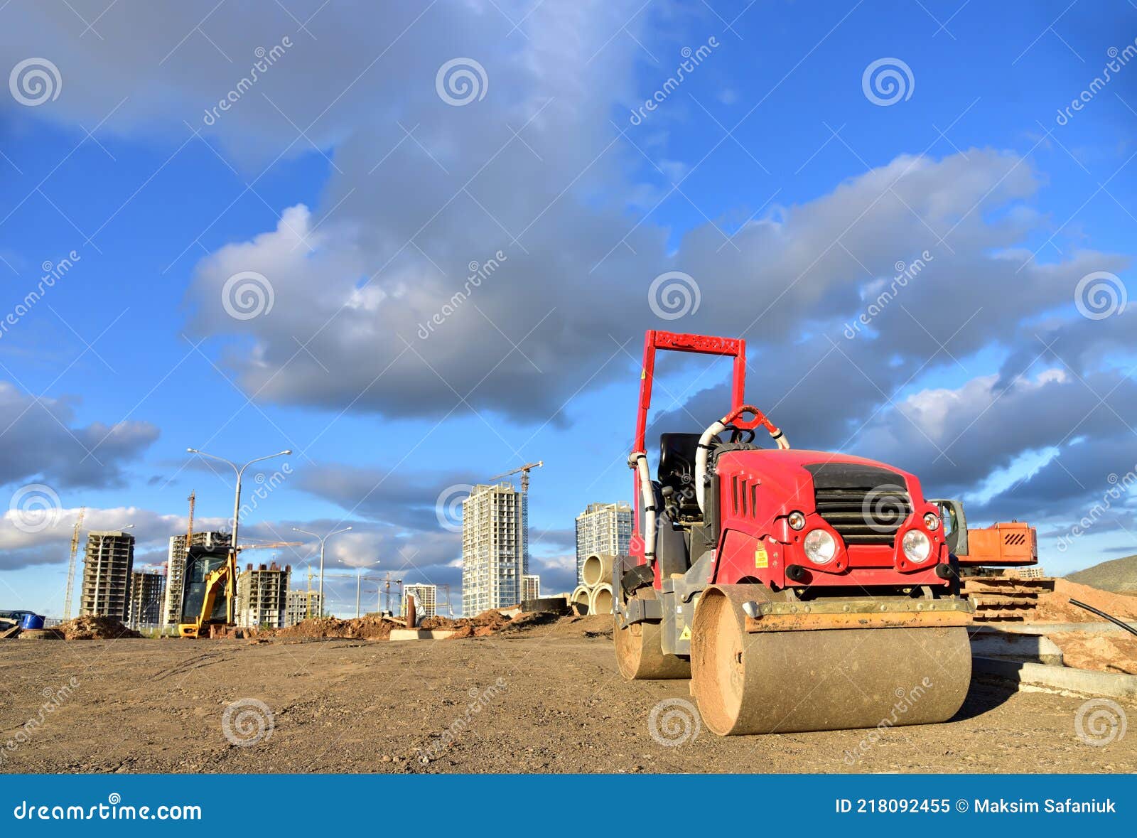 Paving Roller Machine during Road Work. Mini Road Roller at ...