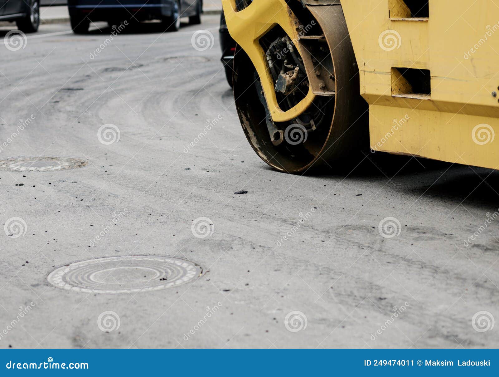 Paving Roller Machine during Road Work Stock Image - Image of power ...