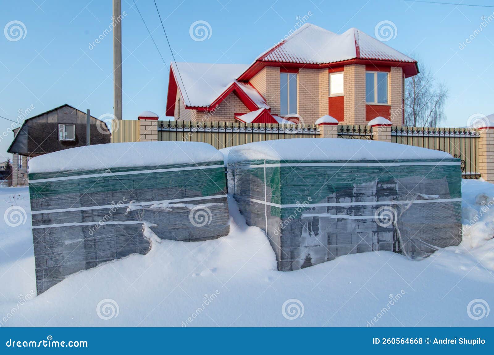 Paving Slabs at a Construction Site in the Snow. Stock Photo - Image of ...