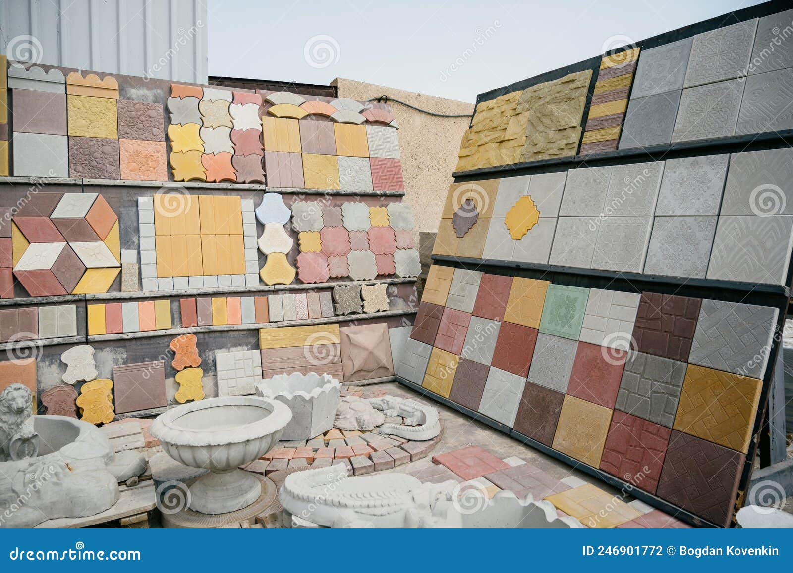Paving Slabs of Different Colors and Shapes.Decorative Cobblestones are ...