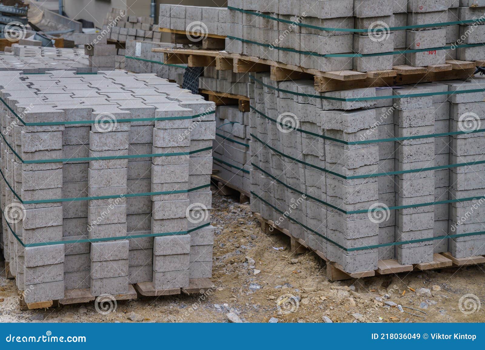 Paving Slabs Stacked on Pallets at a Construction Site Stock Image ...