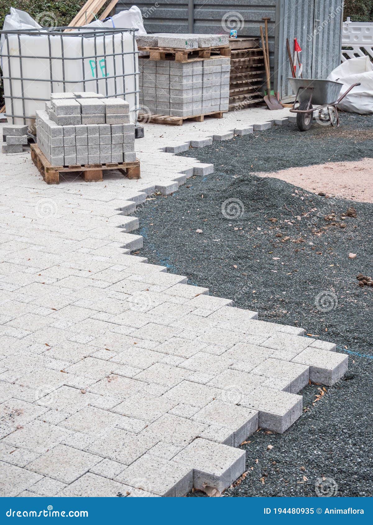 Paving Stone Road Construction Site Stock Image - Image of hammer ...