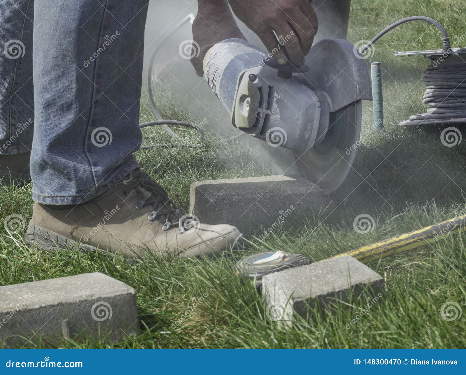 Paving Stone Saws Working with Power Tools Stock Photo - Image of ...
