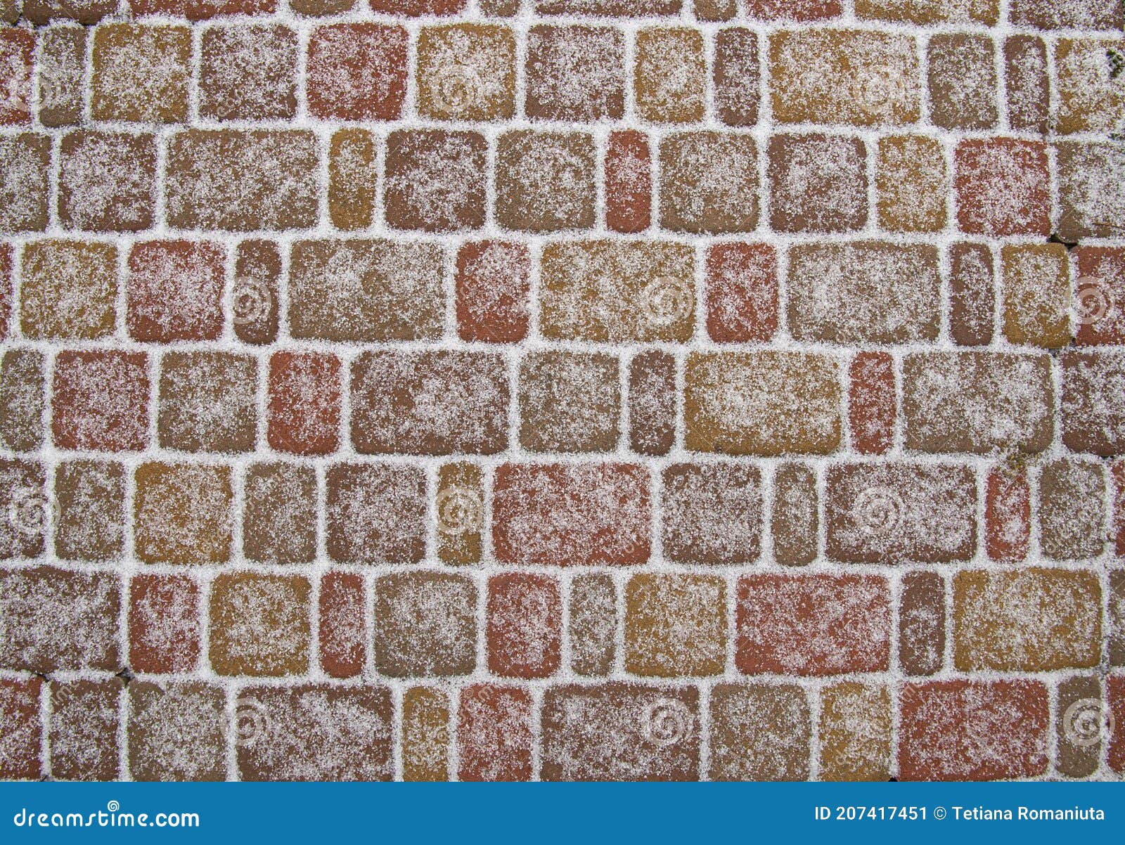 Paving Stone Texture Covered with First Snow. Stock Image - Image of ...