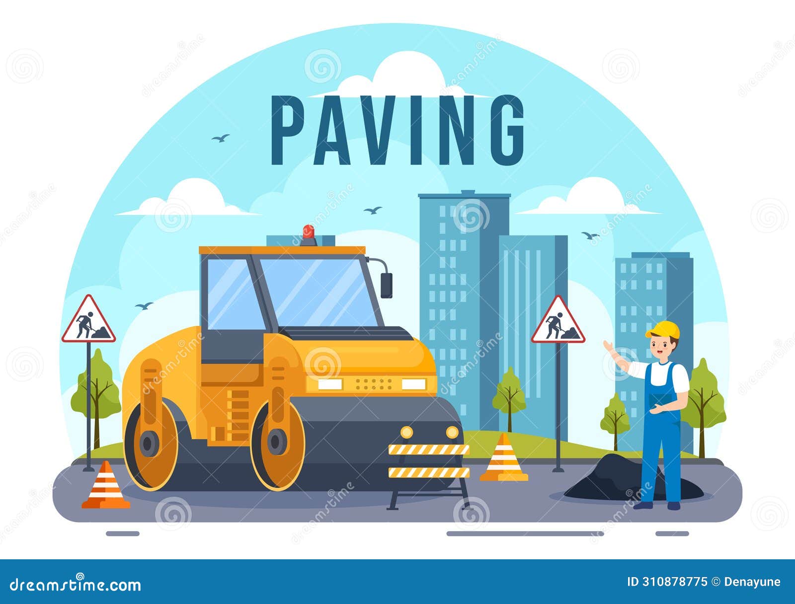 Paving Vector Illustration with Road Construction and Highway ...