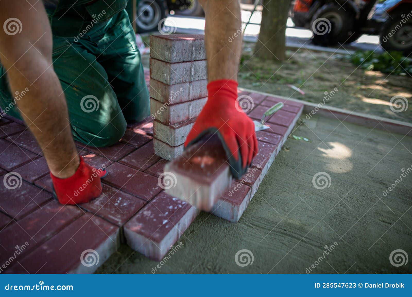 Paving Work for Laying a New Pedestrian Path is Being Done in the ...